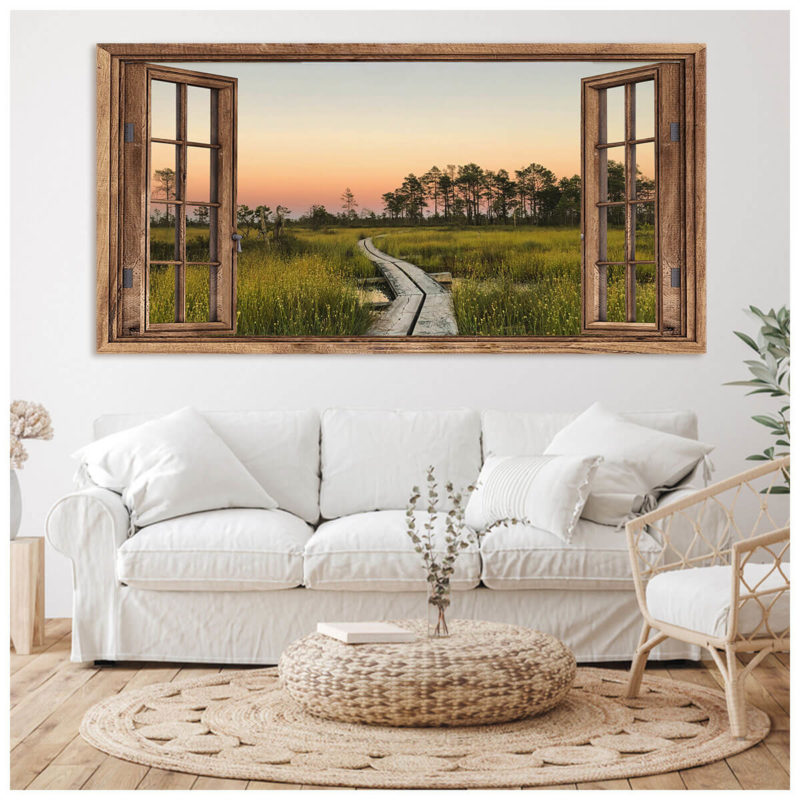 Nature Canvas Wall Art, Road To The Nature, Wooden Dock Through Rustic ...