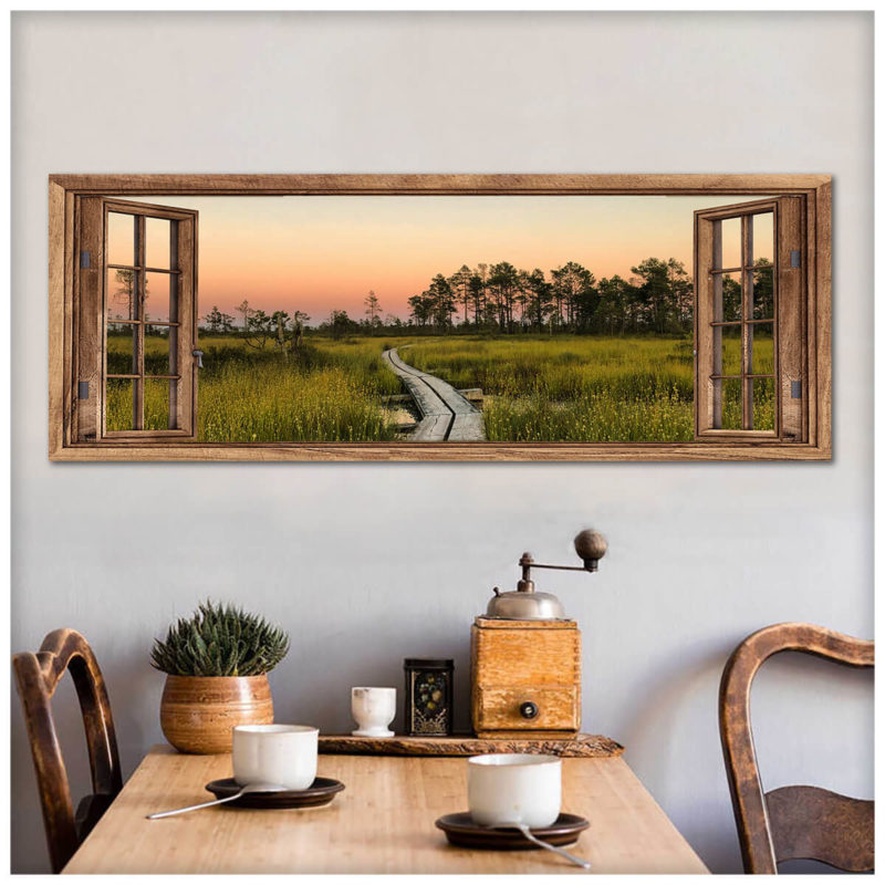 Nature Canvas Wall Art, Road To The Nature, Wooden Dock Through Rustic ...