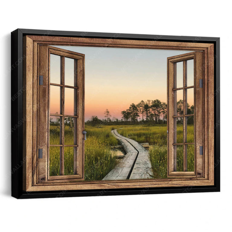 Nature Canvas Wall Art, Road To The Nature, Wooden Dock Through Rustic ...