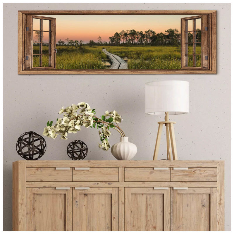 Nature Canvas Wall Art, Road To The Nature, Wooden Dock Through Rustic ...