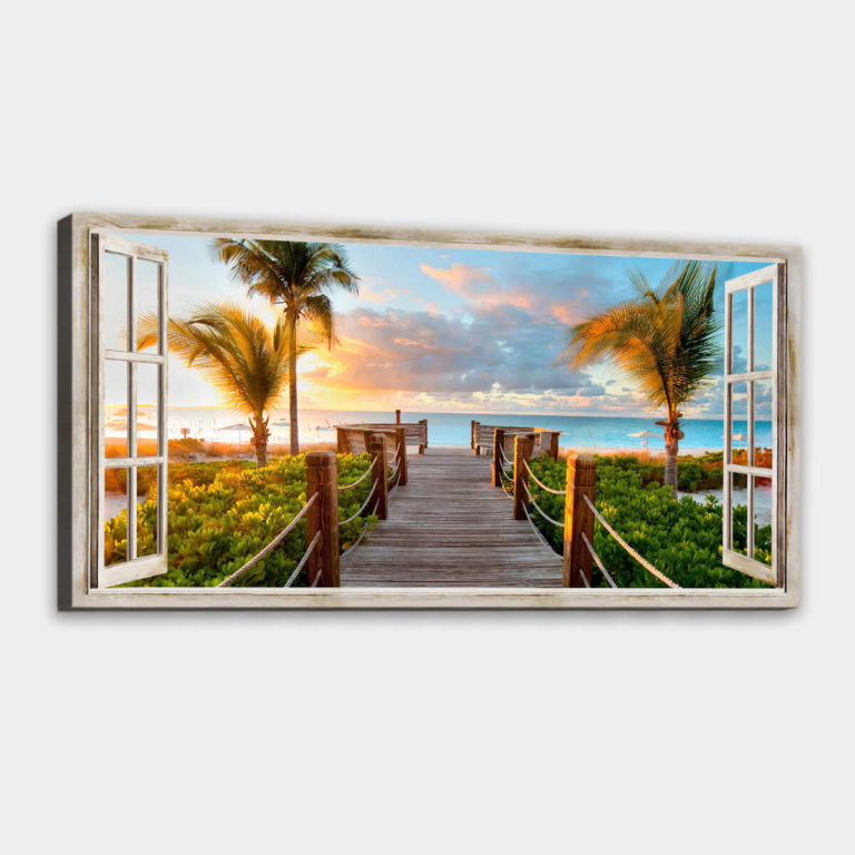 Step To The Beach Over Window View Canvas, Open Window View Canvas Art ...