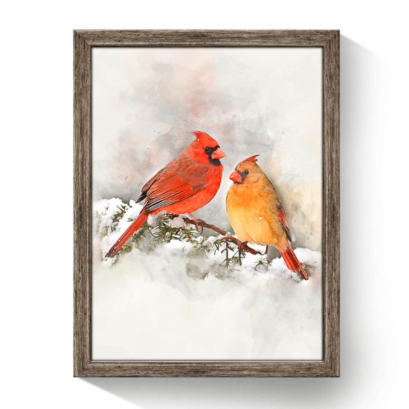 Cardinal Watercolor Canvas Art, A Joyful Moment Cardinal Couple ...