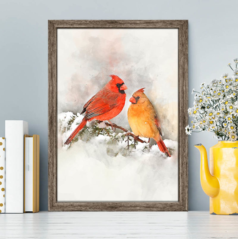 Cardinal Watercolor Canvas Art, A Joyful Moment Cardinal Couple ...