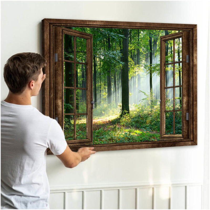 Spring Forest Tree Canvas Art, Green Forest Trees Through Window Canvas ...