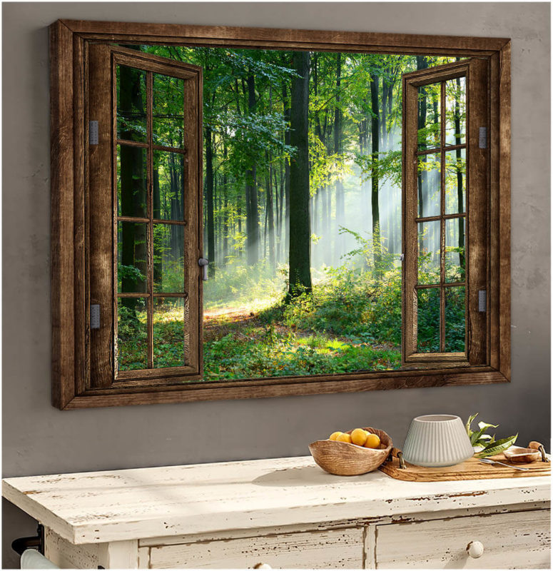 Spring Forest Tree Canvas Art, Green Forest Trees Through Window Canvas ...