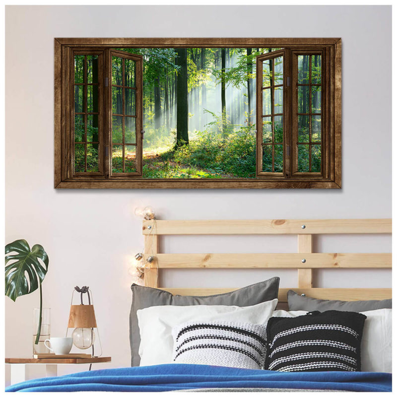 Spring Forest Tree Canvas Art, Green Forest Trees Through Window Canvas ...